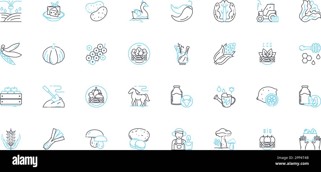 Agribusiness linear icons set. Farming, Livestock, Produce, Irrigation ...