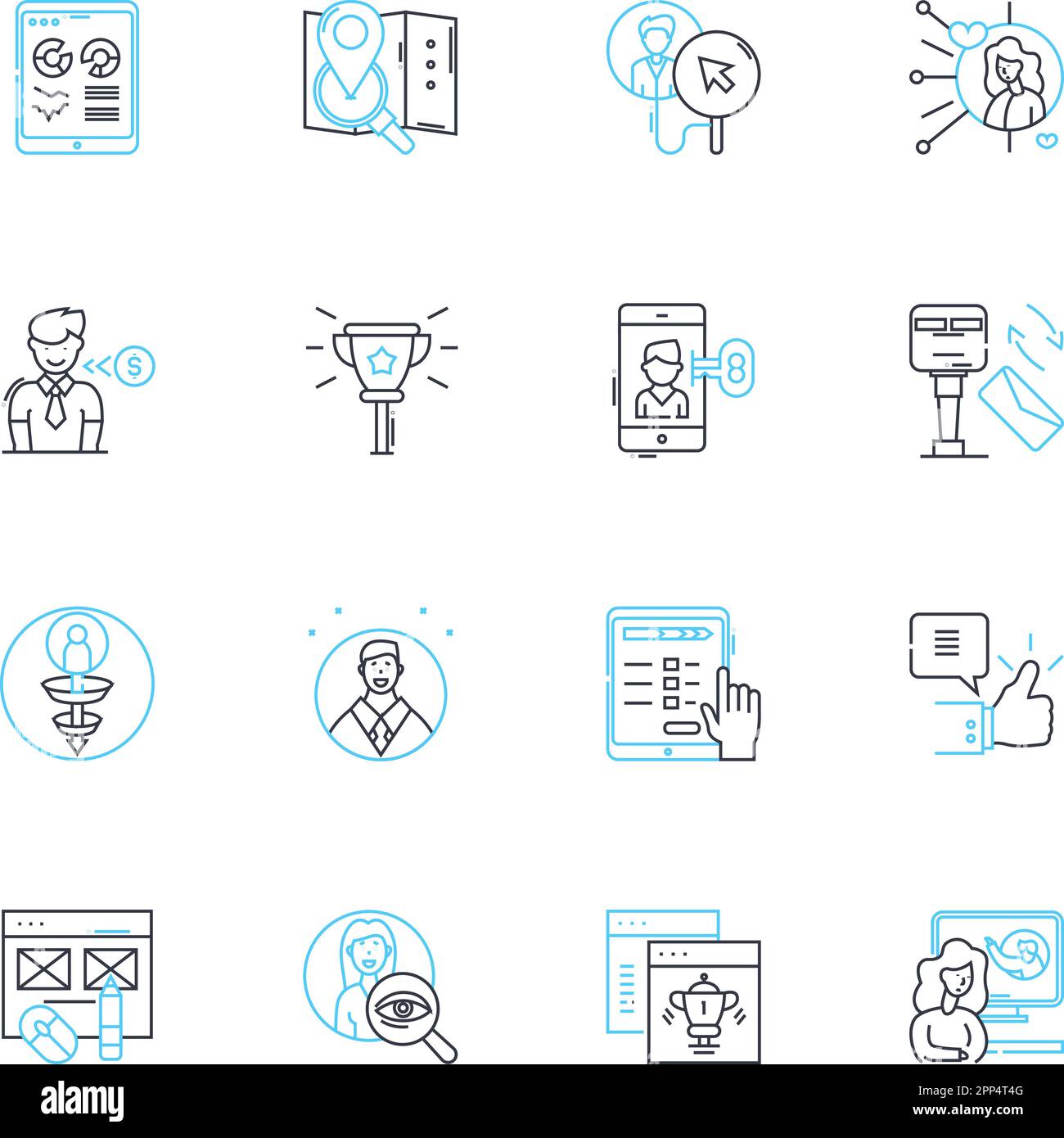 Communication Strategy linear icons set. target, message, audience, plan, brand, channel ...