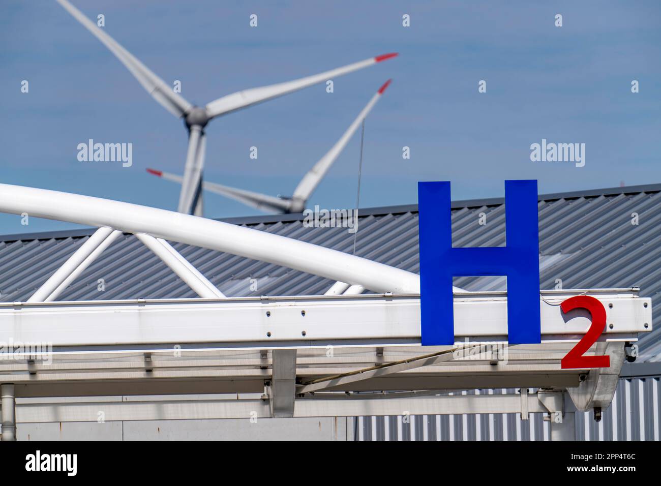 Hydrogen filling station in Antwerp, for cars and trucks, H2 lettering ...