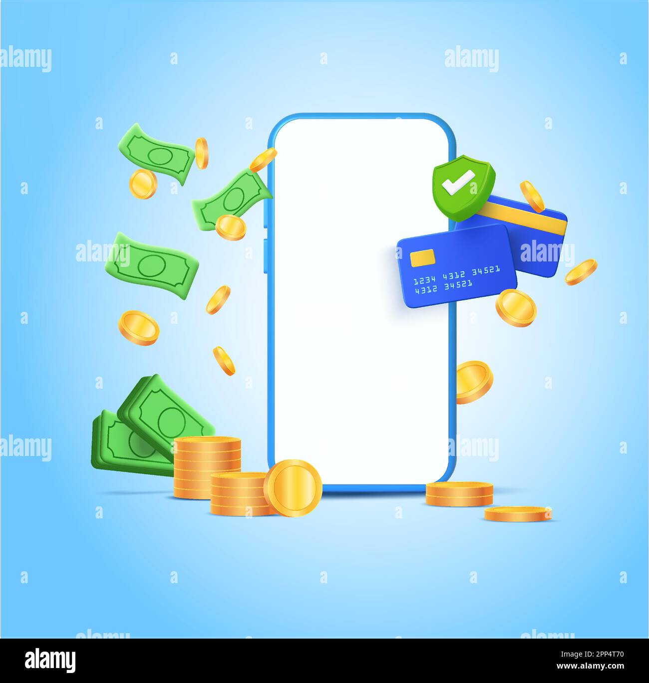 Online payments via credit or debit card concept. and smartphone white ...