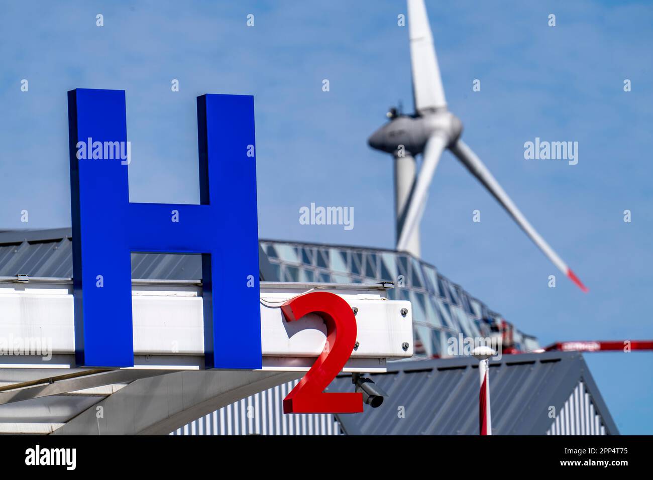Hydrogen filling station in Antwerp, for cars and trucks, H2 lettering ...