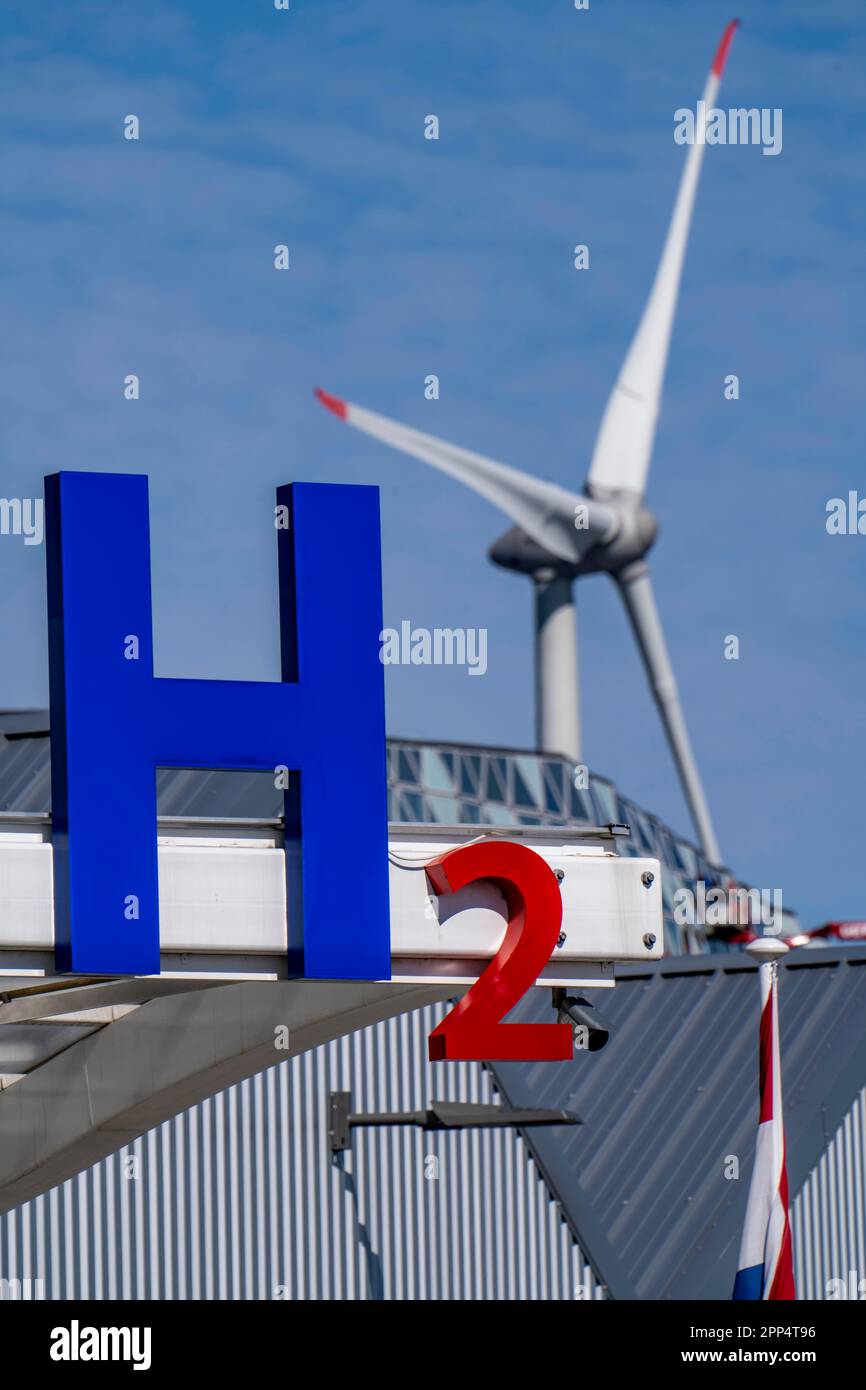 Hydrogen filling station in Antwerp, for cars and trucks, H2 lettering ...