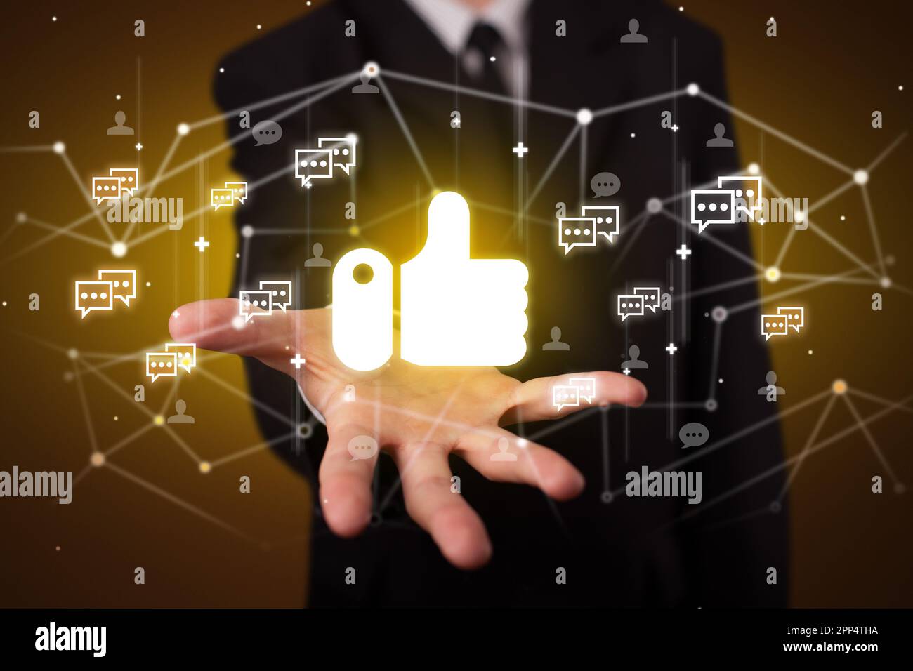 Hand holding social media icons Stock Photo - Alamy