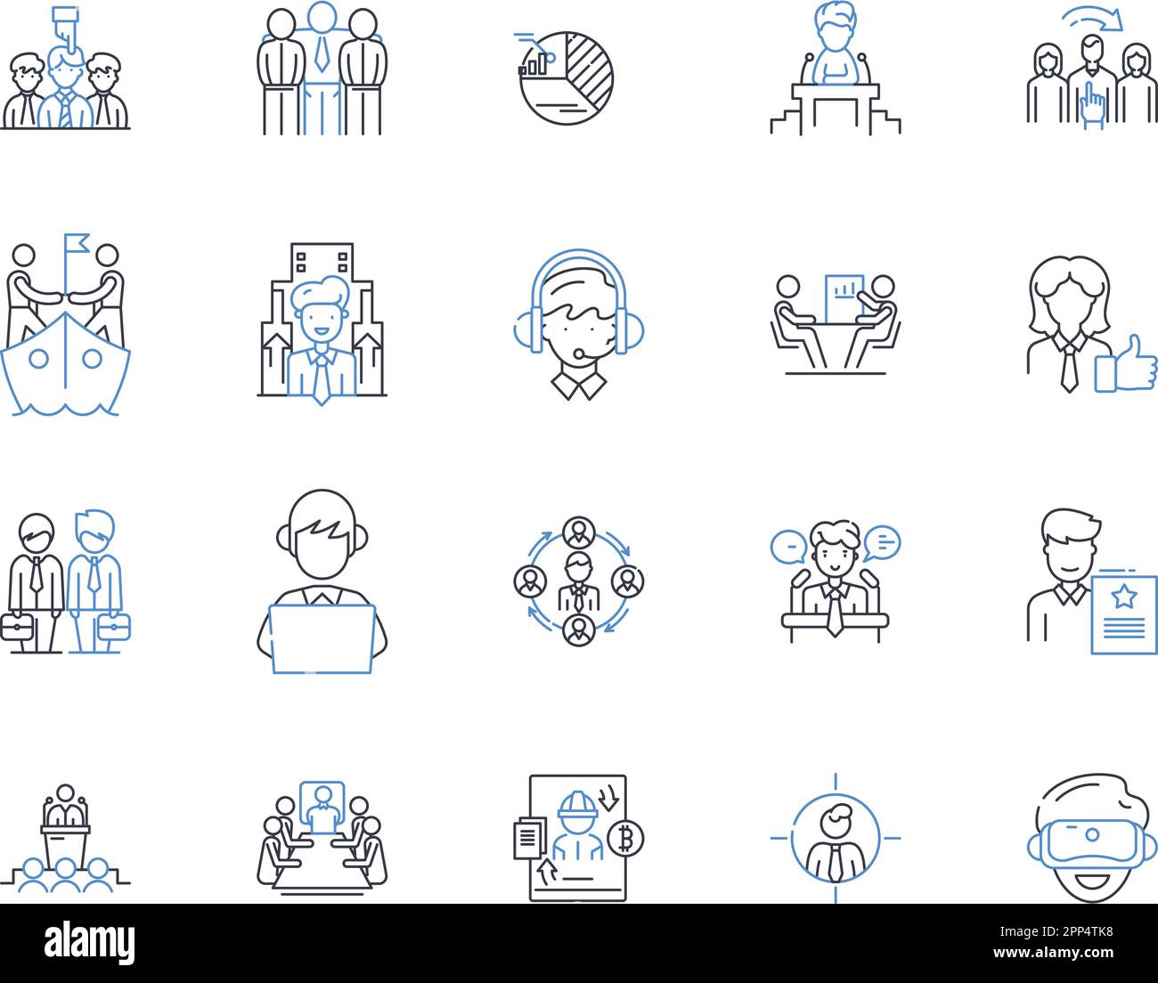 Administrative Work Line Icons Collection Organization Scheduling Multitasking Communication