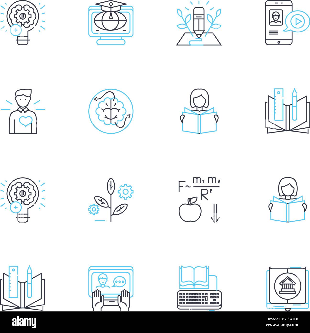 Learning quality linear icons set. Excellence, Progress, Mastery, Rigor ...