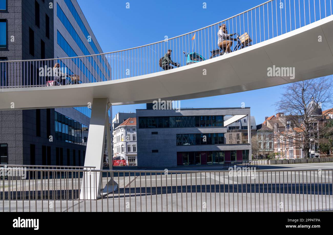 The Parkbruk, cyclist and pedestrian bridge in the centre of Antwerp ...