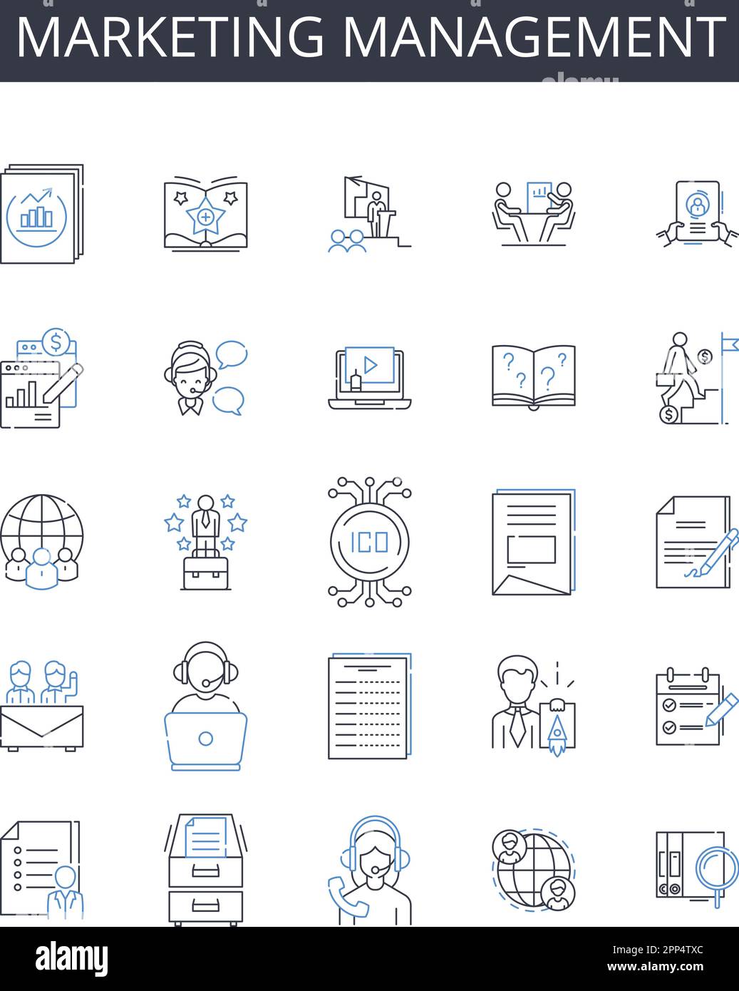 Marketing management line icons collection. Sales strategy, Business ...