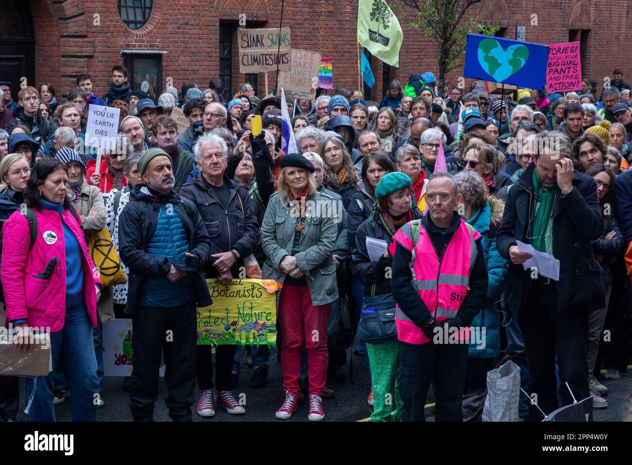 London, UK. 21st April, 2023. Climate activists attend a People's ...