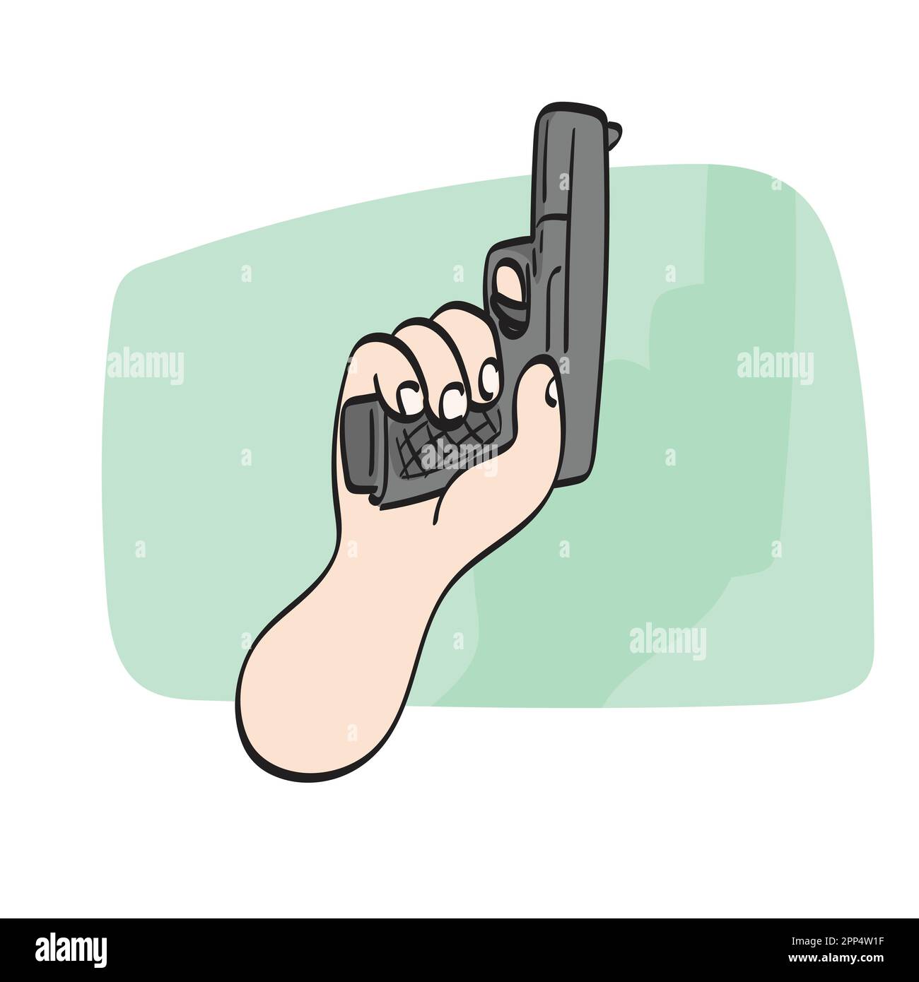 closeup hand holding short gun illustration vector hand drawn isolated ...