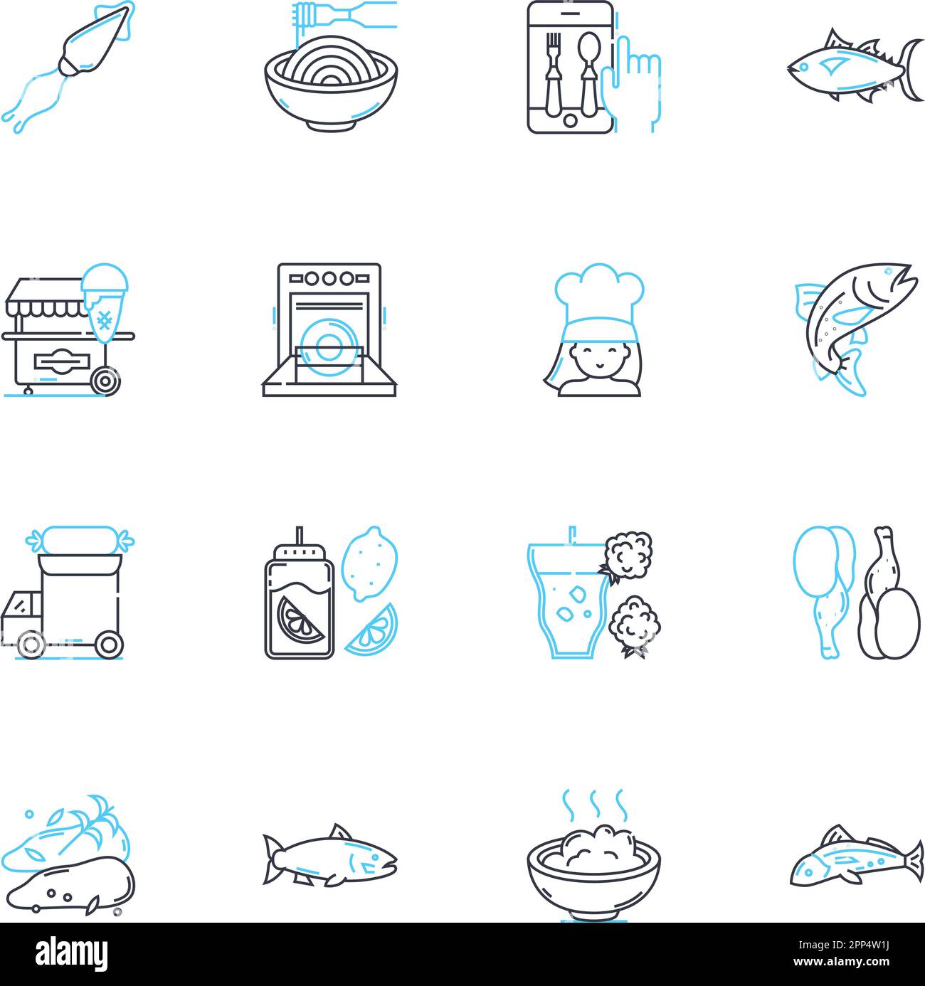 Crab shack linear icons set. Coastal, Seafood, Fresh, Nautical, Rustic ...