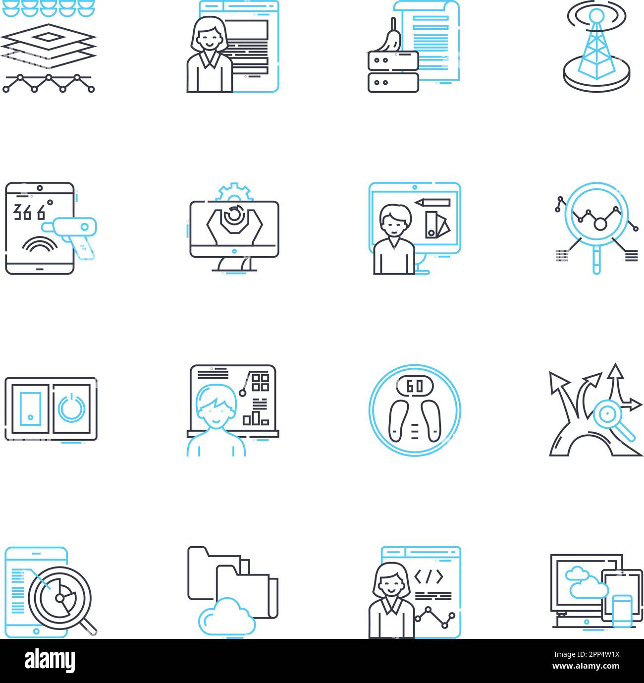 Record maintenance linear icons set. Preservation, Archiving, Filing, Organization, Updating ...
