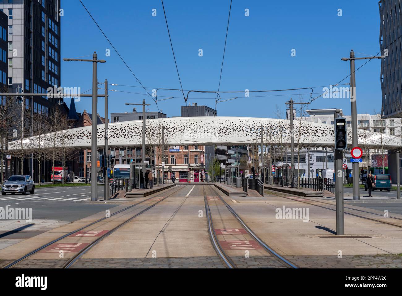 The Parkbruk, a cyclist and pedestrian bridge in the centre of Antwerp ...