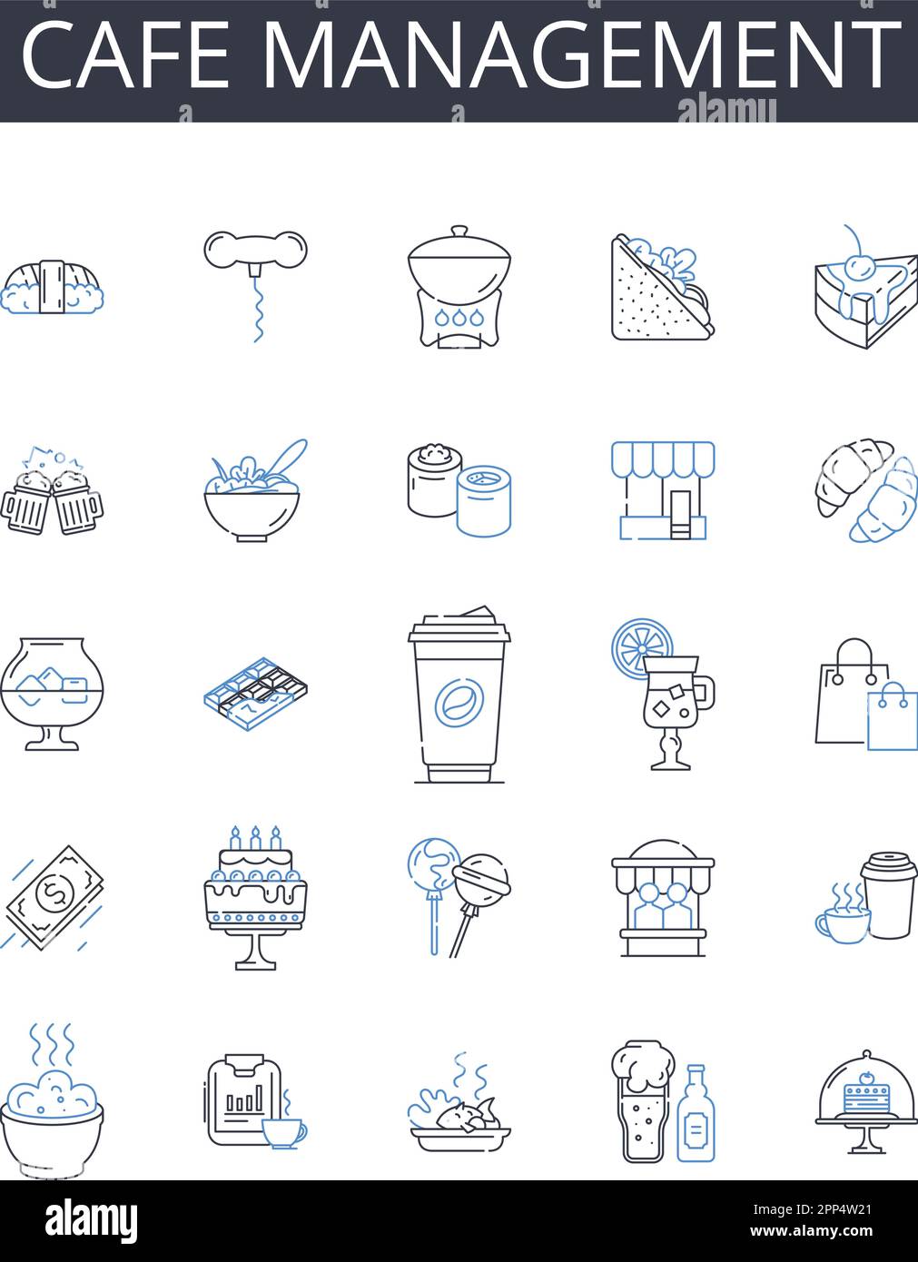 Cafe management line icons collection. Budgeting, Capital, Credit, Debt ... Cafe management line icons collection. Budgeting, Capital, Credit, Debt ...