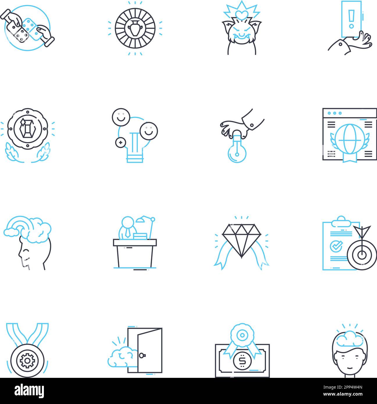 Market development linear icons set. Expansion, Growth, Diversification, Penetration, Innovation ...