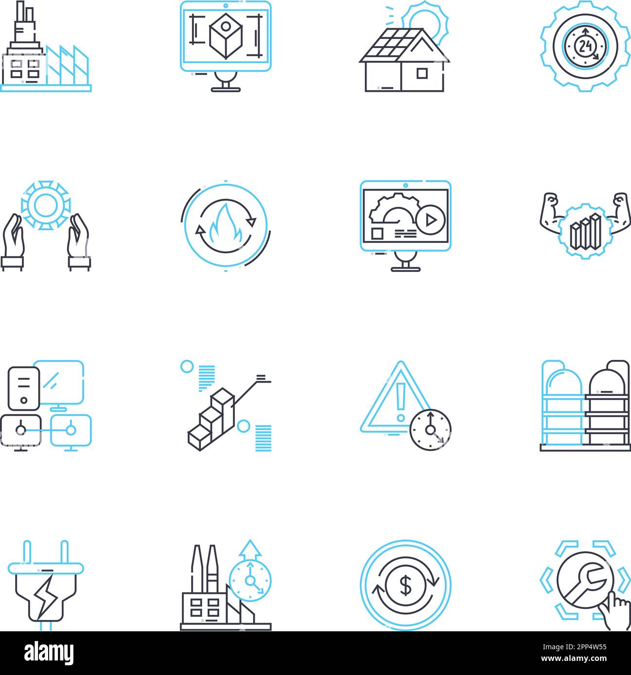 Digital Factory Linear Icons Set Automation Innovation Robotics Agile Efficiency Processes