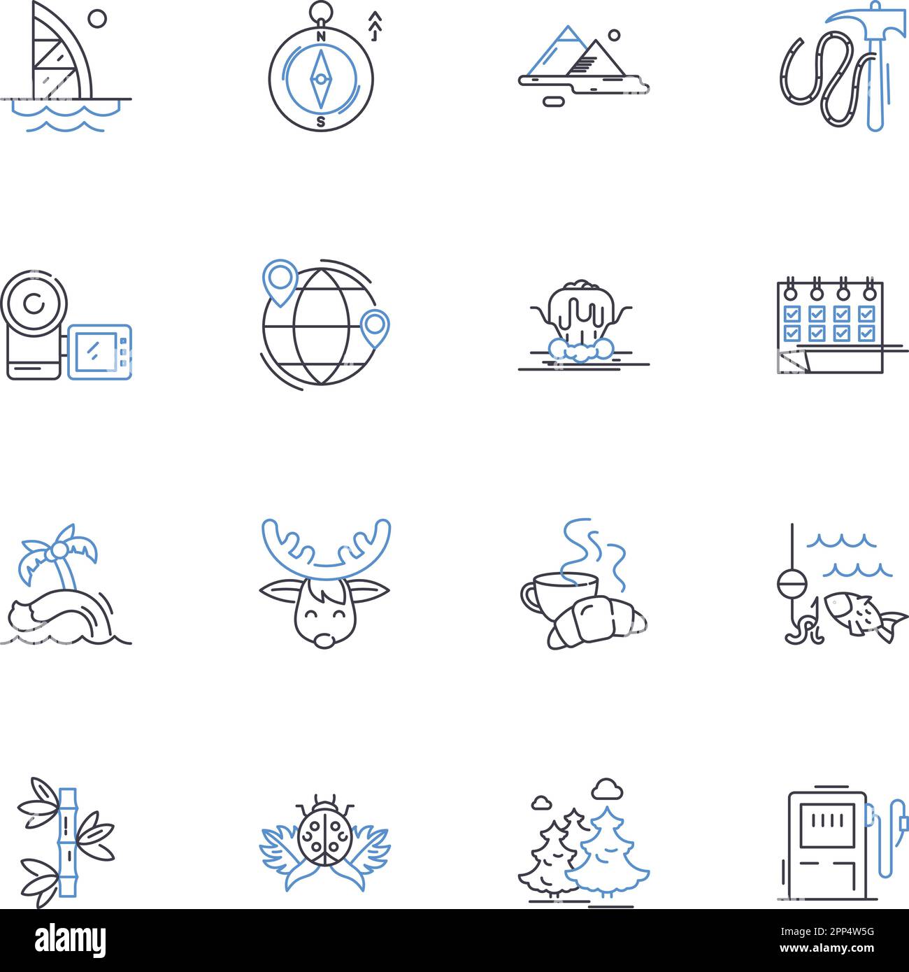 Exhilarating wanderlust line icons collection. Adventure, Freedom ...