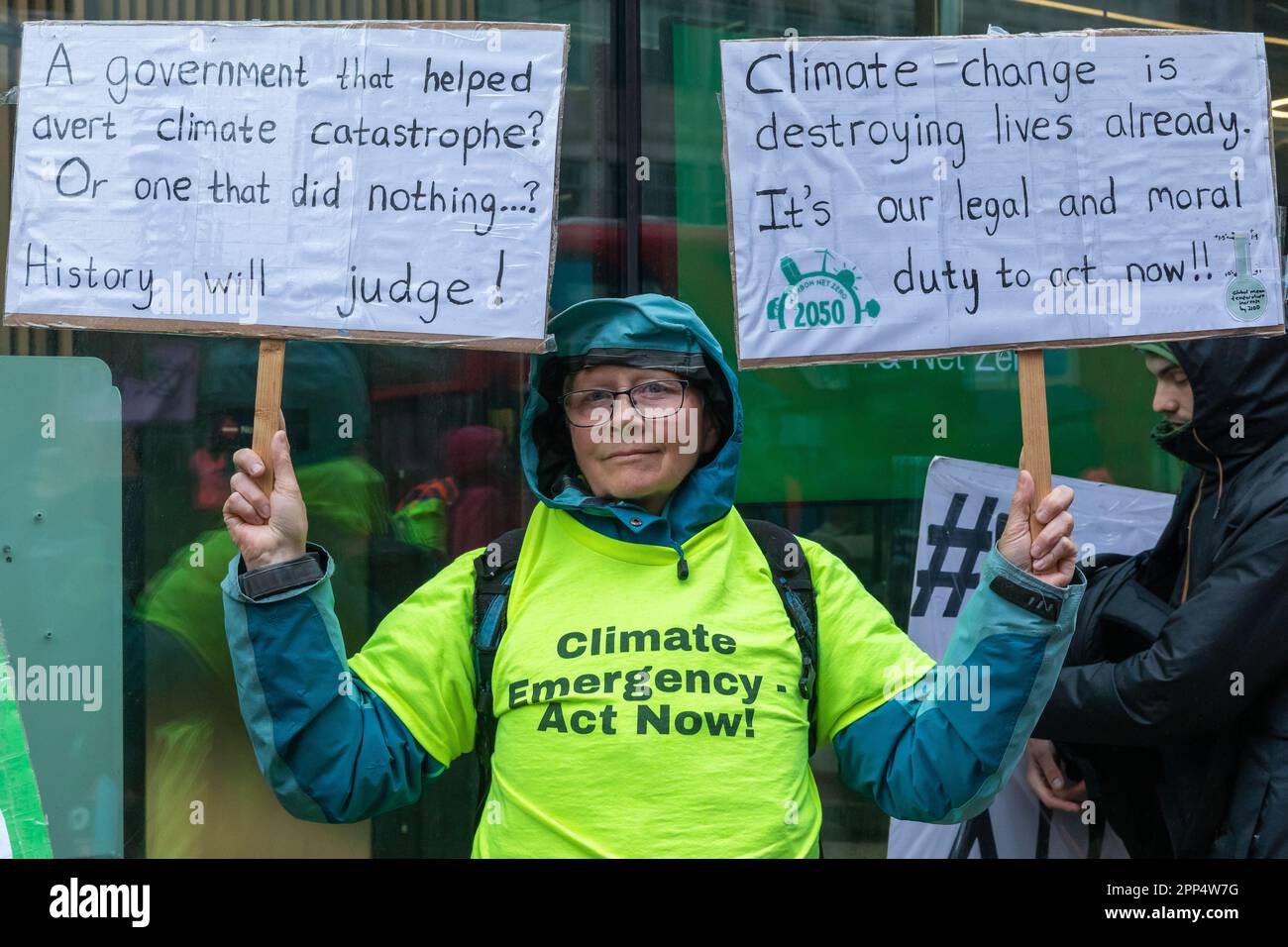 London, UK. 21st April, 2023. A climate activist attends a People's ...