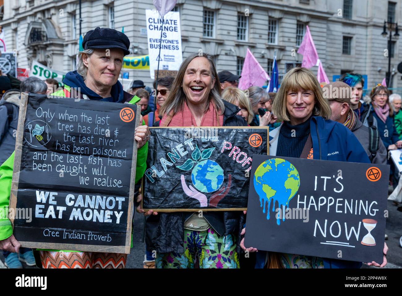 London, UK. 21st April, 2023. Climate activists take part in an ...
