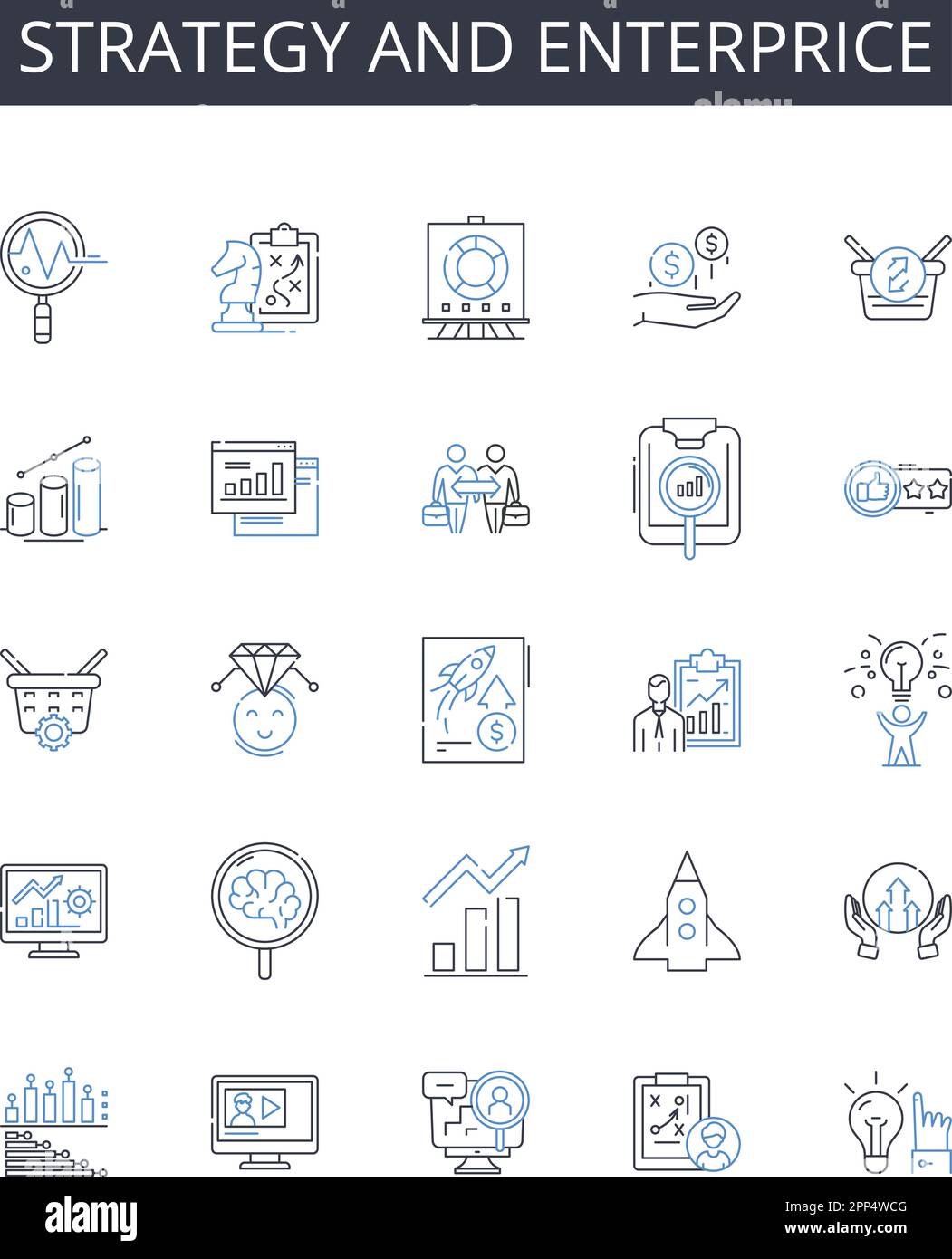 Strategy And Enterprice Line Icons Collection Tactic Plan Approach Scheme Methodology