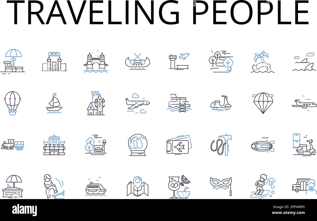 Traveling people line icons collection. Roaming nomads, Wanderlust ...