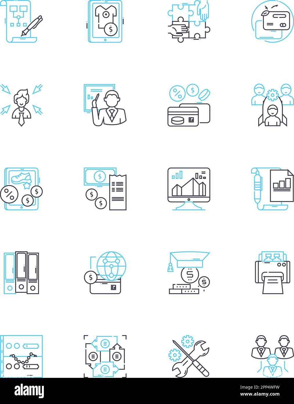 Workspace layout linear icons set. Collaborative, Ergonomic, Organized ...