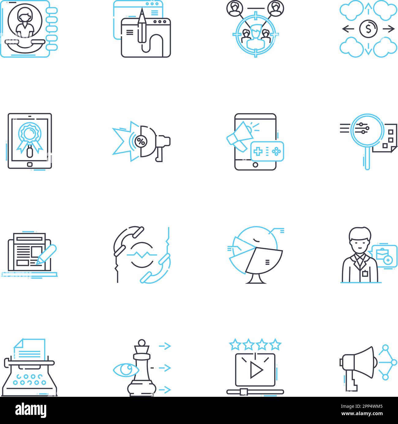 Branding strategy linear icons set. Positioning, Identity ...