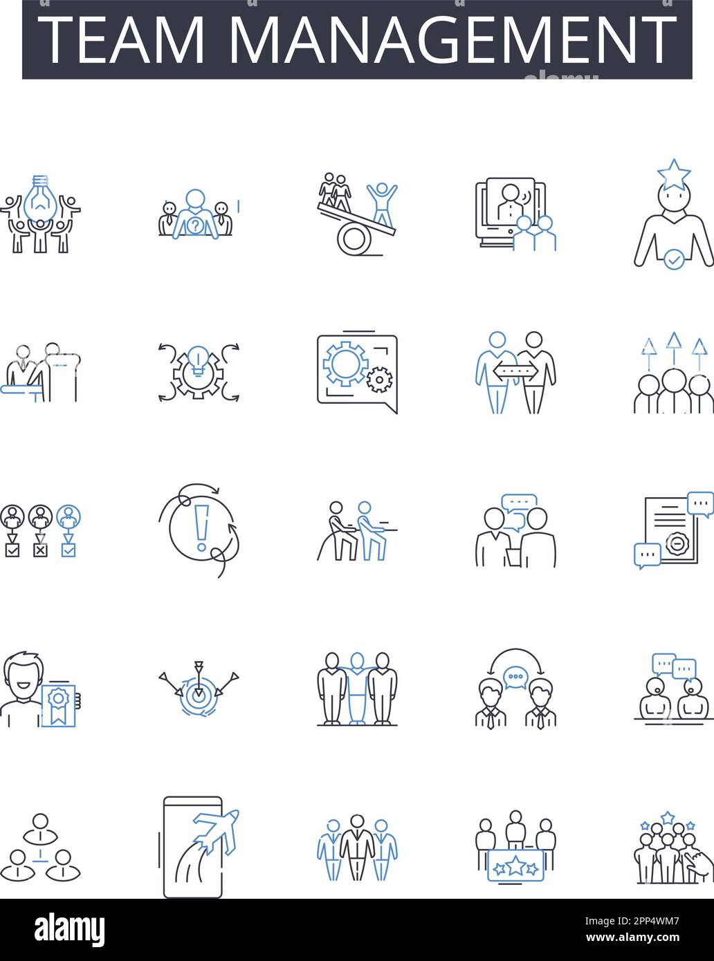 Team management line icons collection. Project coordination, Leadership skills, Staff ...