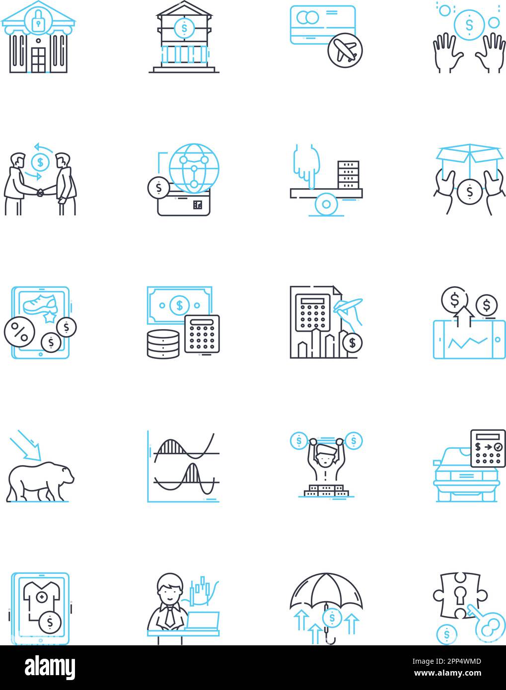 Sales linear icons set. Close, Deal, Pitch, Convert, Prospects ...