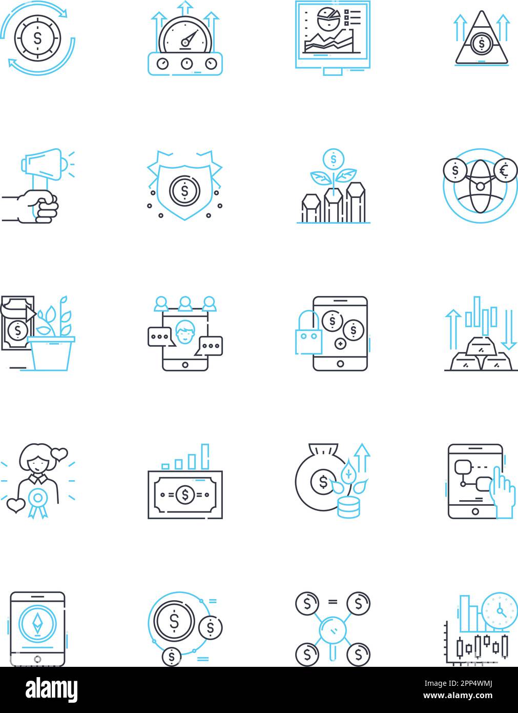 Fiscal planning linear icons set. Budgeting, Forecasting, Analysis ...