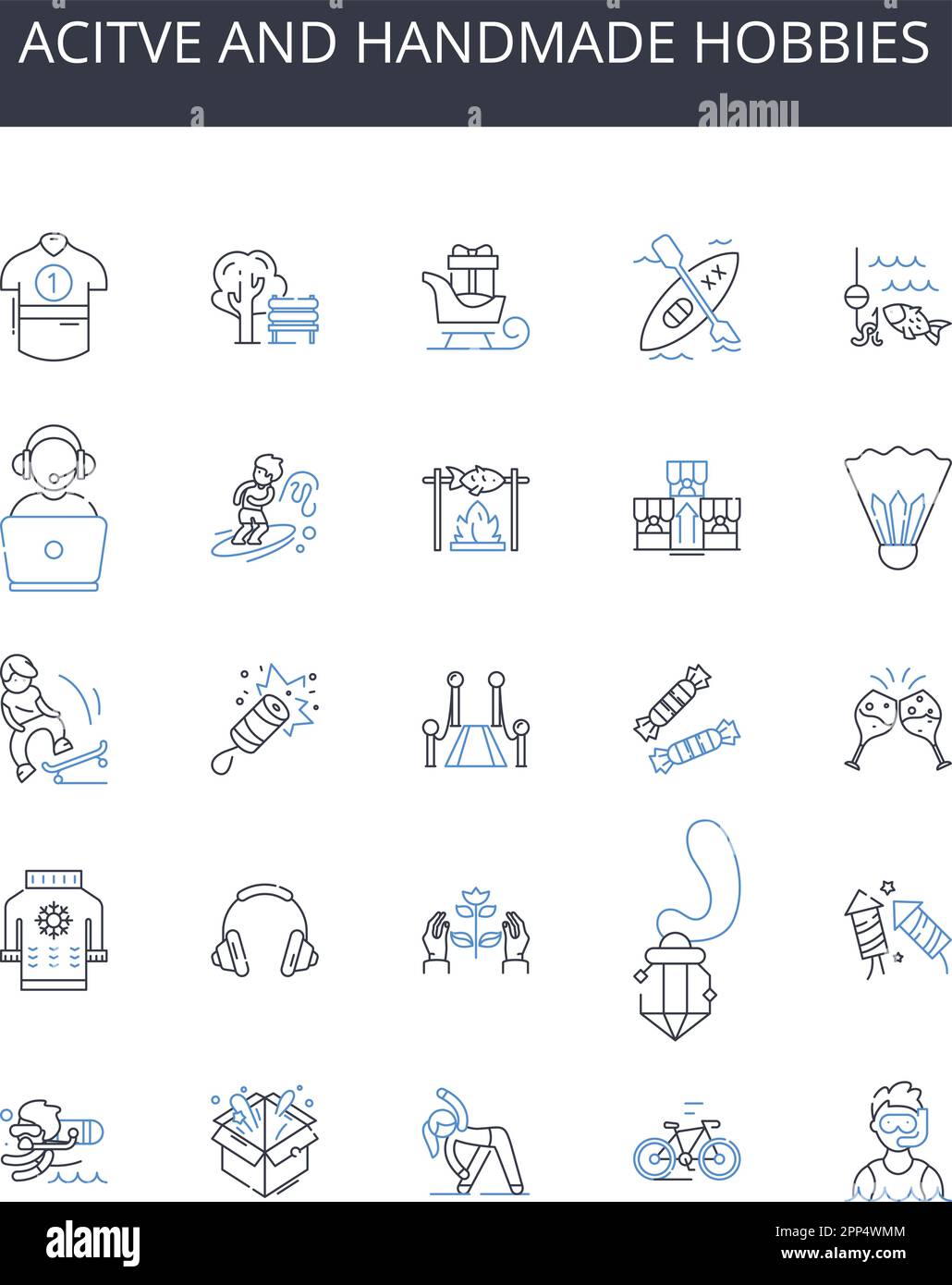 Acitve and handmade hobbies line icons collection. Mastery, Expertise ...