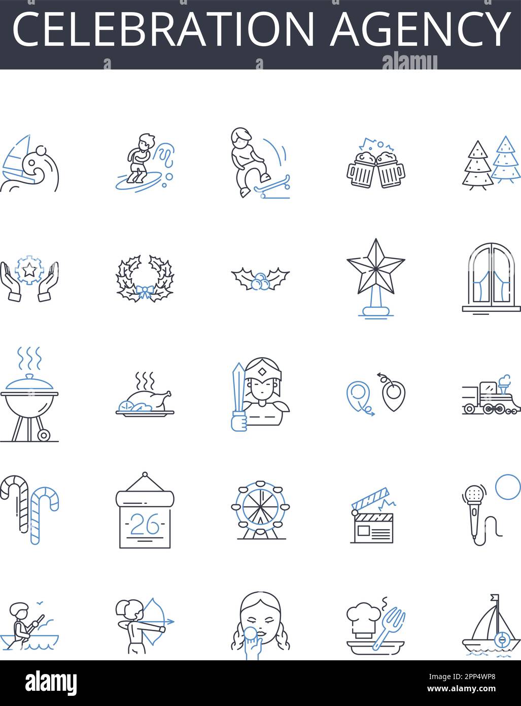 Celebration agency line icons collection. Happiness bureau, Joy ...
