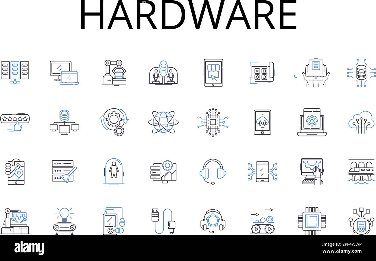 Hardware Line Icons Collection Tools Equipment Devices Compnts