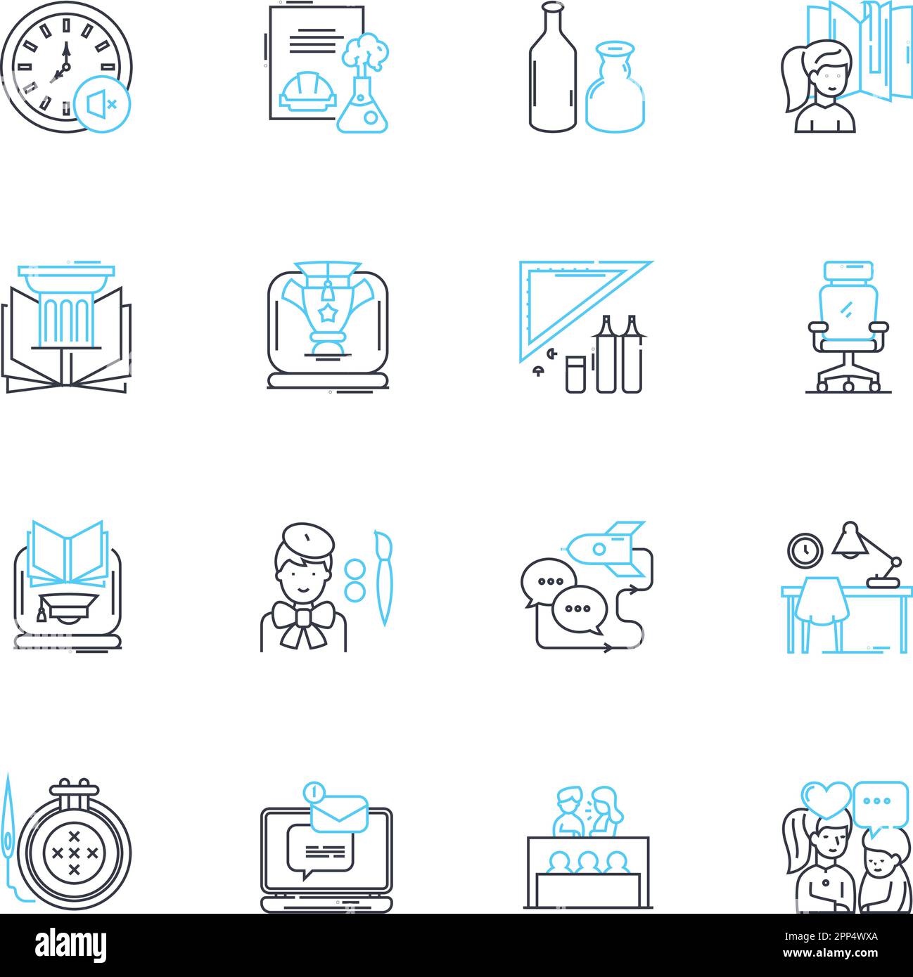 Desktop accessories linear icons set. Mousepads, Desk trays, Keyboard ...