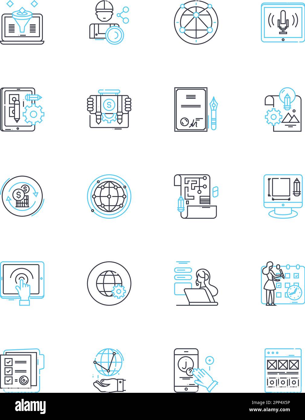 Business ventures linear icons set. Entrepreneurship, Innovation ...
