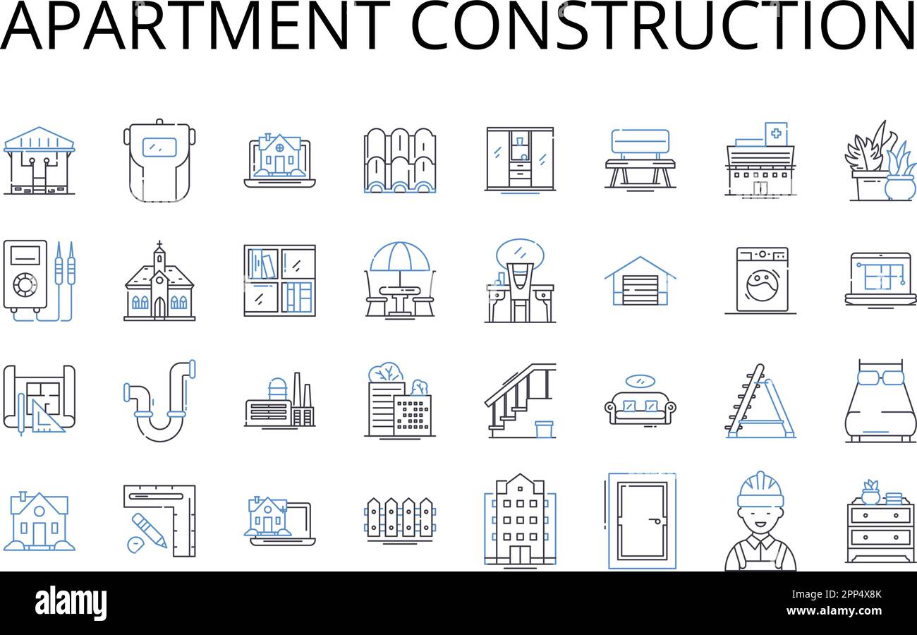 Apartment construction line icons collection. House building, Office ... Apartment construction line icons collection. House building, Office ...