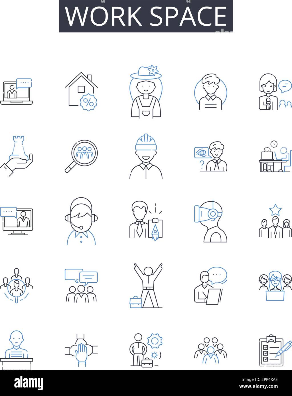 Work space line icons collection. Living room, Dining table, Kitchen ...