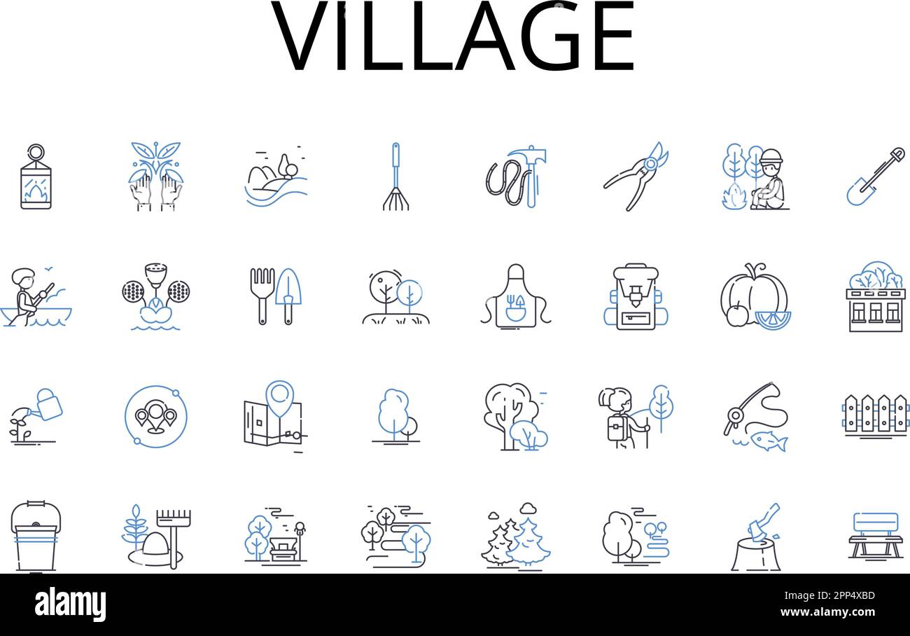 Village line icons collection. Hamlet, Small town, Rural community ...