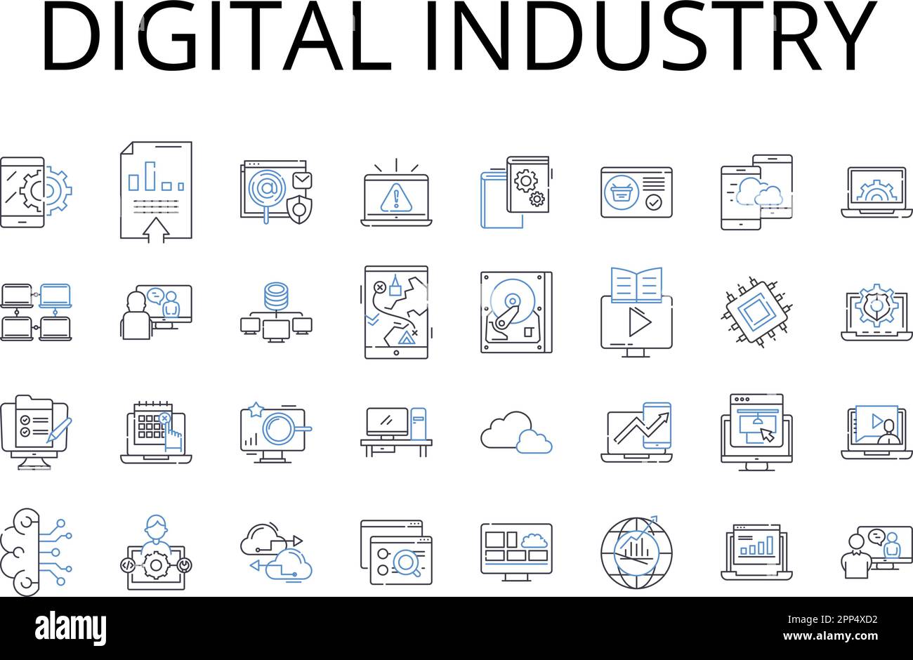 Digital industry line icons collection. Online business, Cyber commerce ...