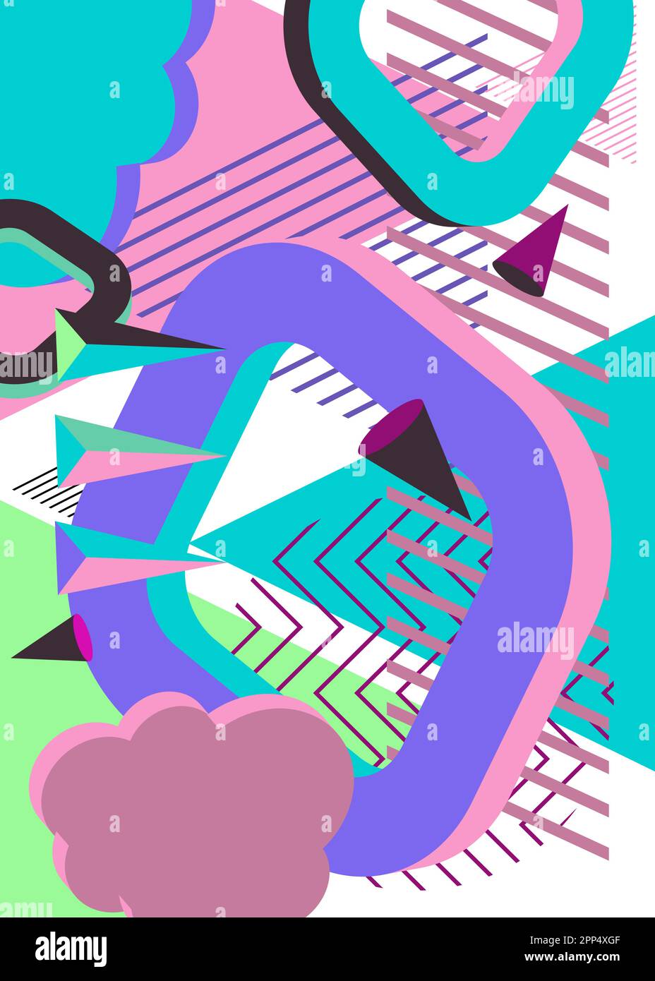 Retro Purple busy abstract geometric poster. Vintage geometrical ...