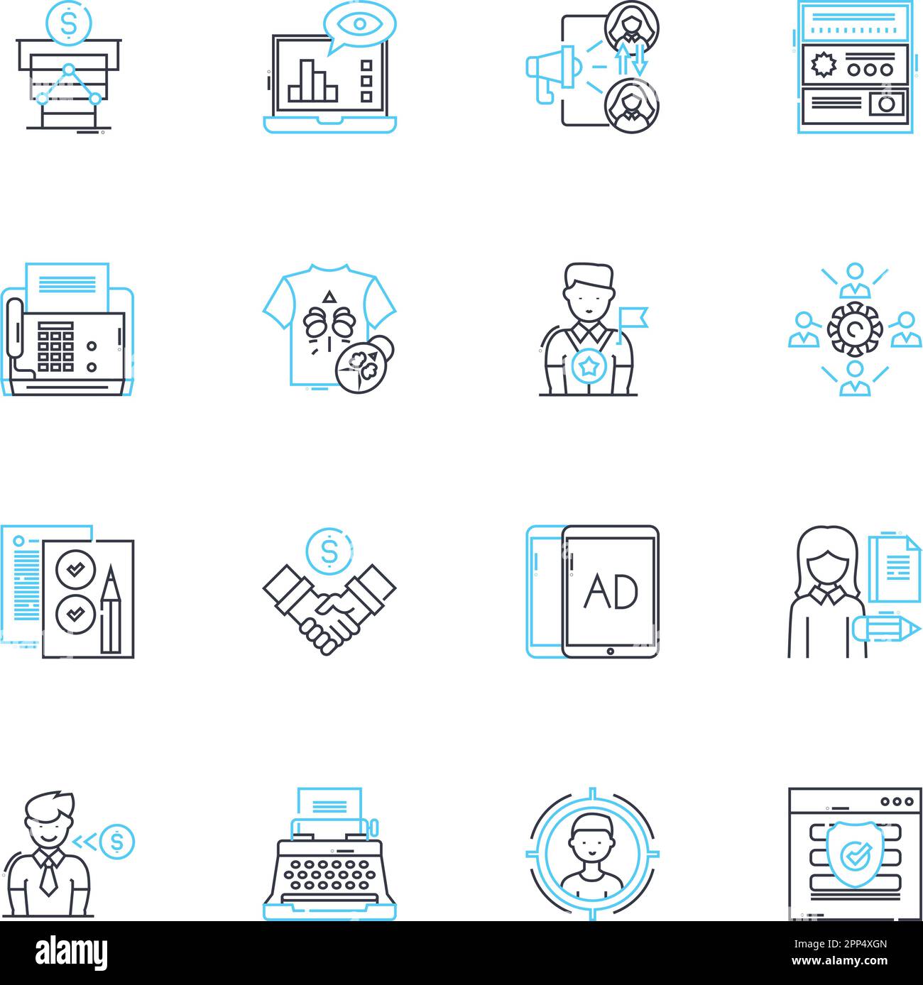 Communication agency linear icons set. Messaging, Branding, Connect ...