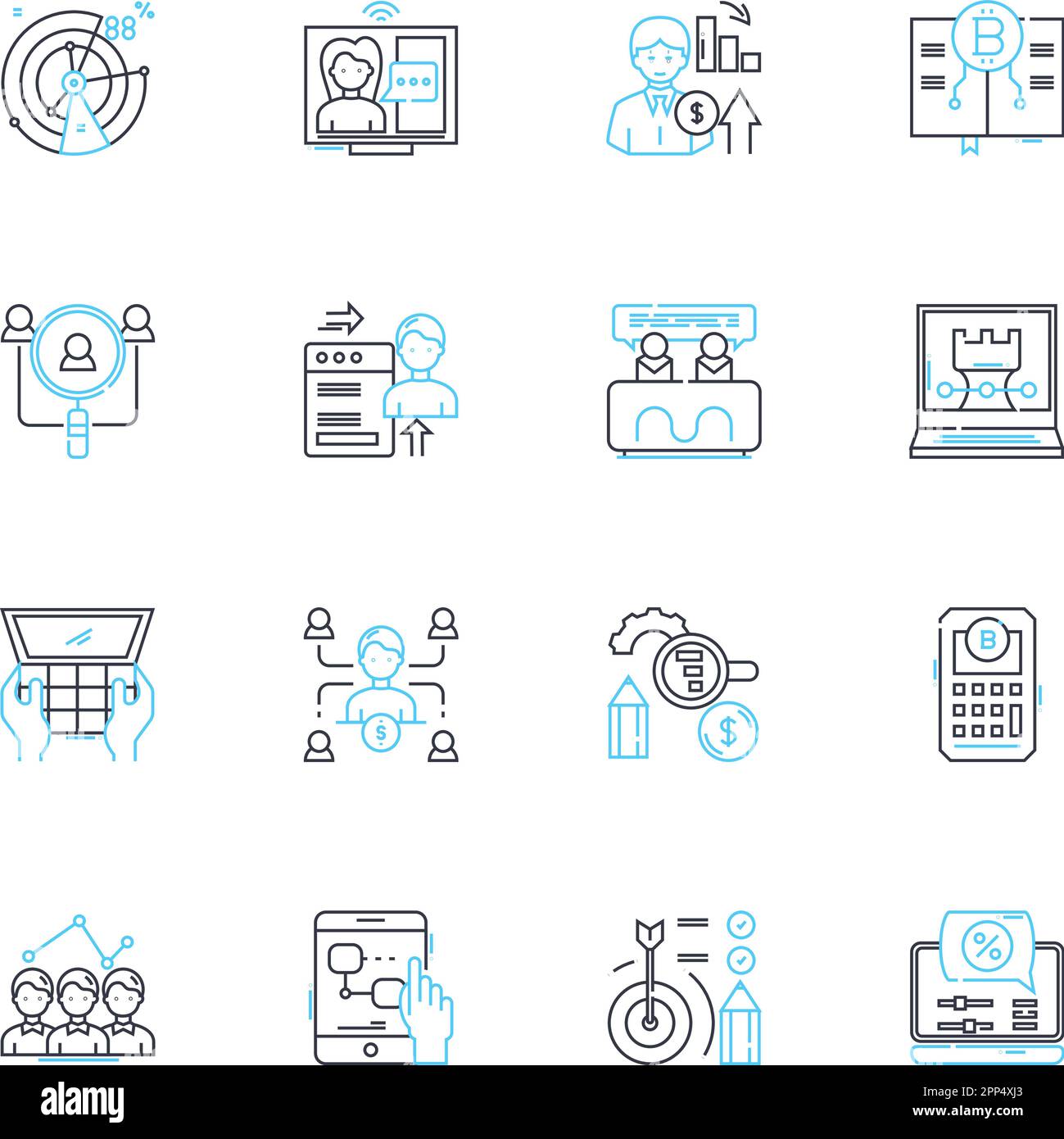 Artificial reality linear icons set. Virtual, Augmented, Holographic, Immersive, Simulated ...