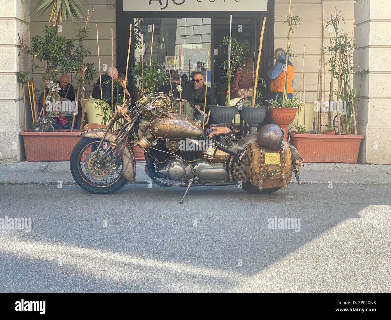 Cremona, Italy - April 2023 steampunk motor cycle parked in the street ...