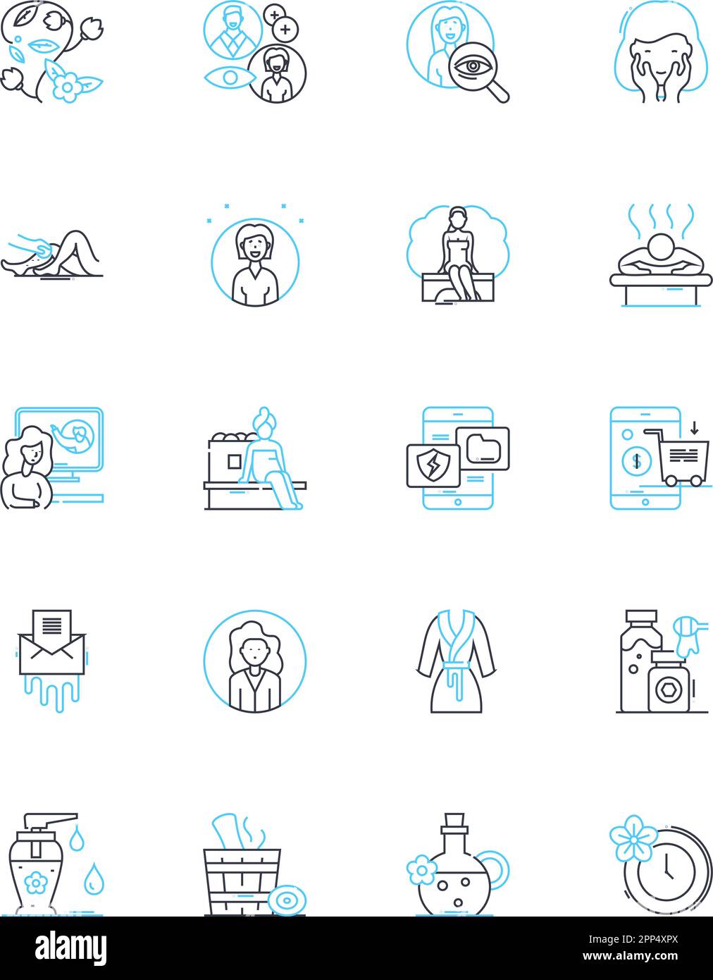 Massage therapy linear icons set. Relaxation, Healing, Stress-reduction, Pain-relief, Wellness ...