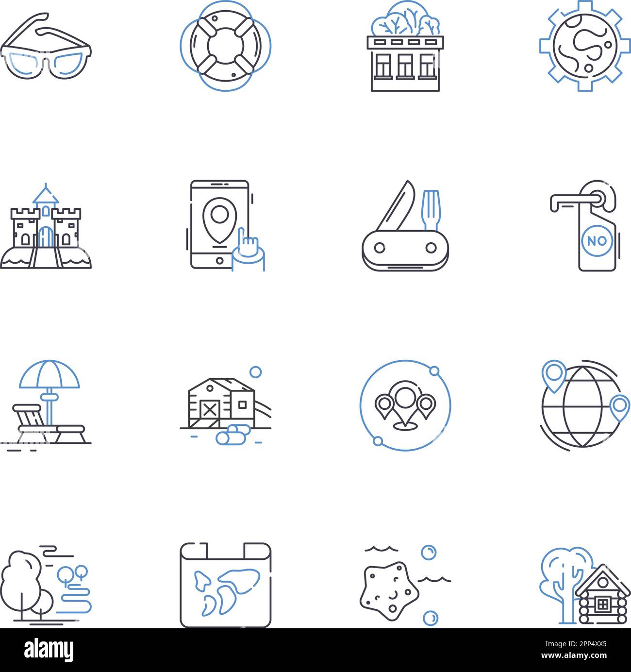 Travel bureau line icons collection. Voyage, Itinerary, Tour, Excursion ...
