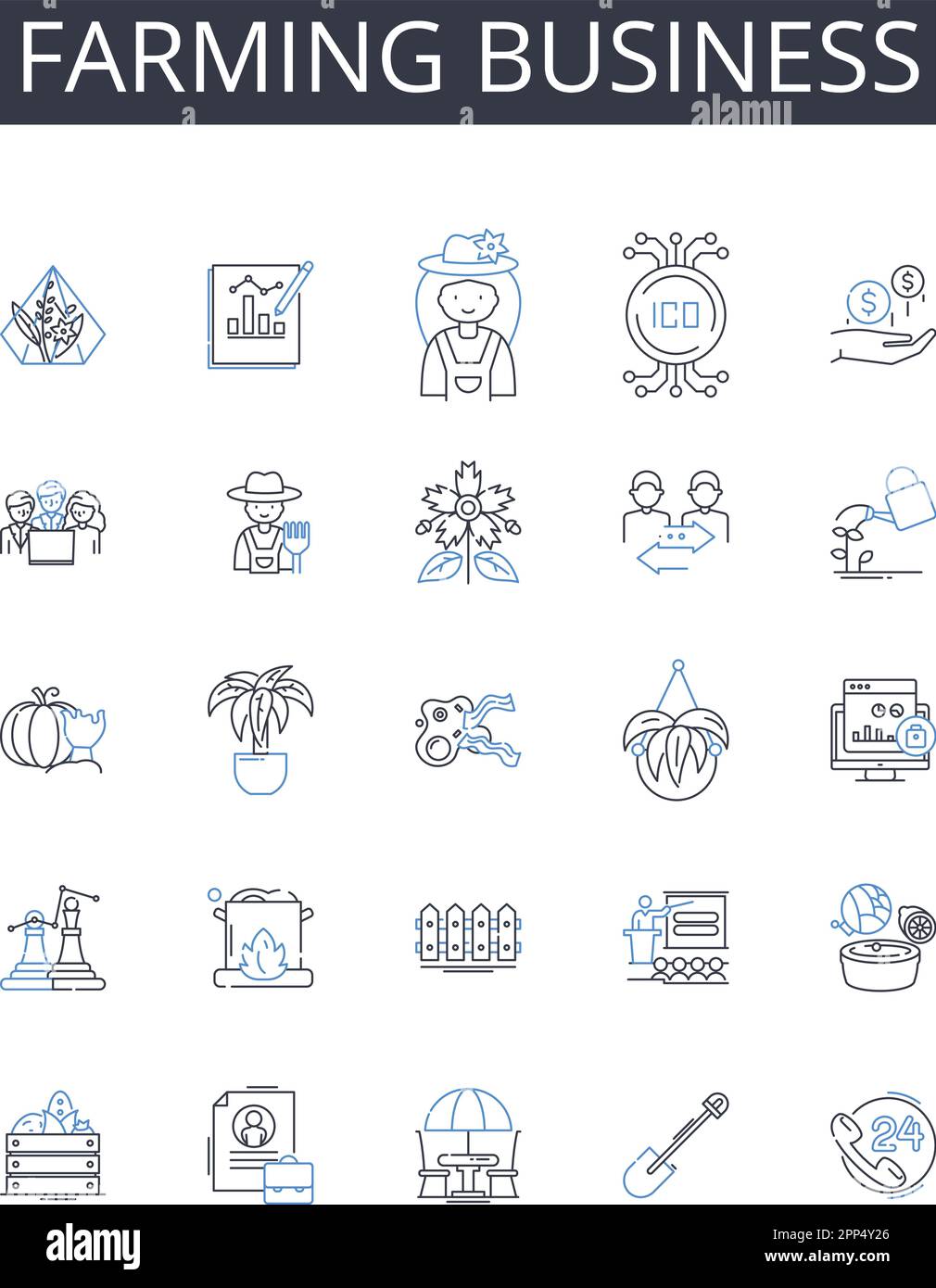Farming business line icons collection. Retail market, Automotive ...