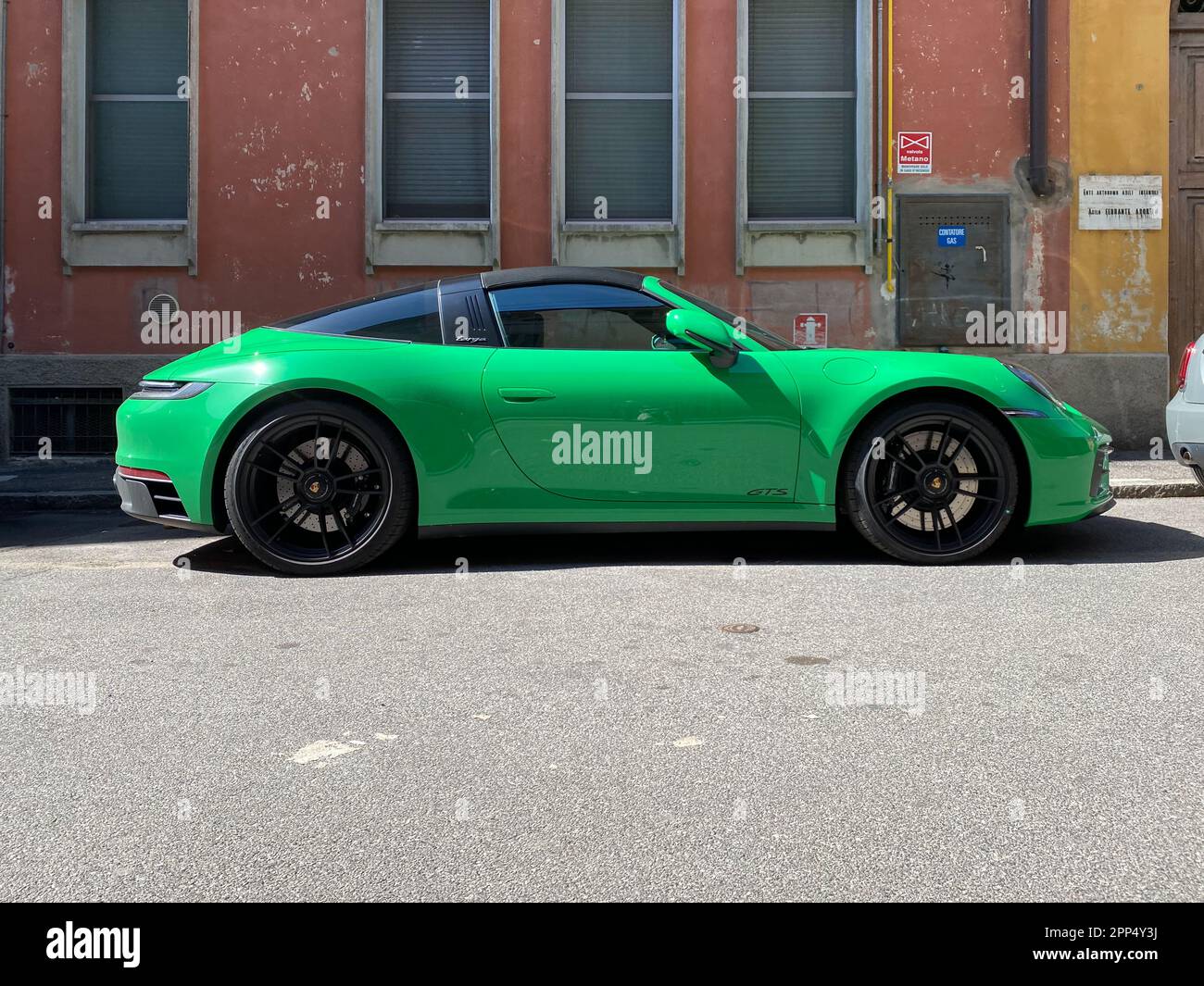 Cremona, Italy - April 2023 green Porsche Targa 911 4 GTS coupe ...