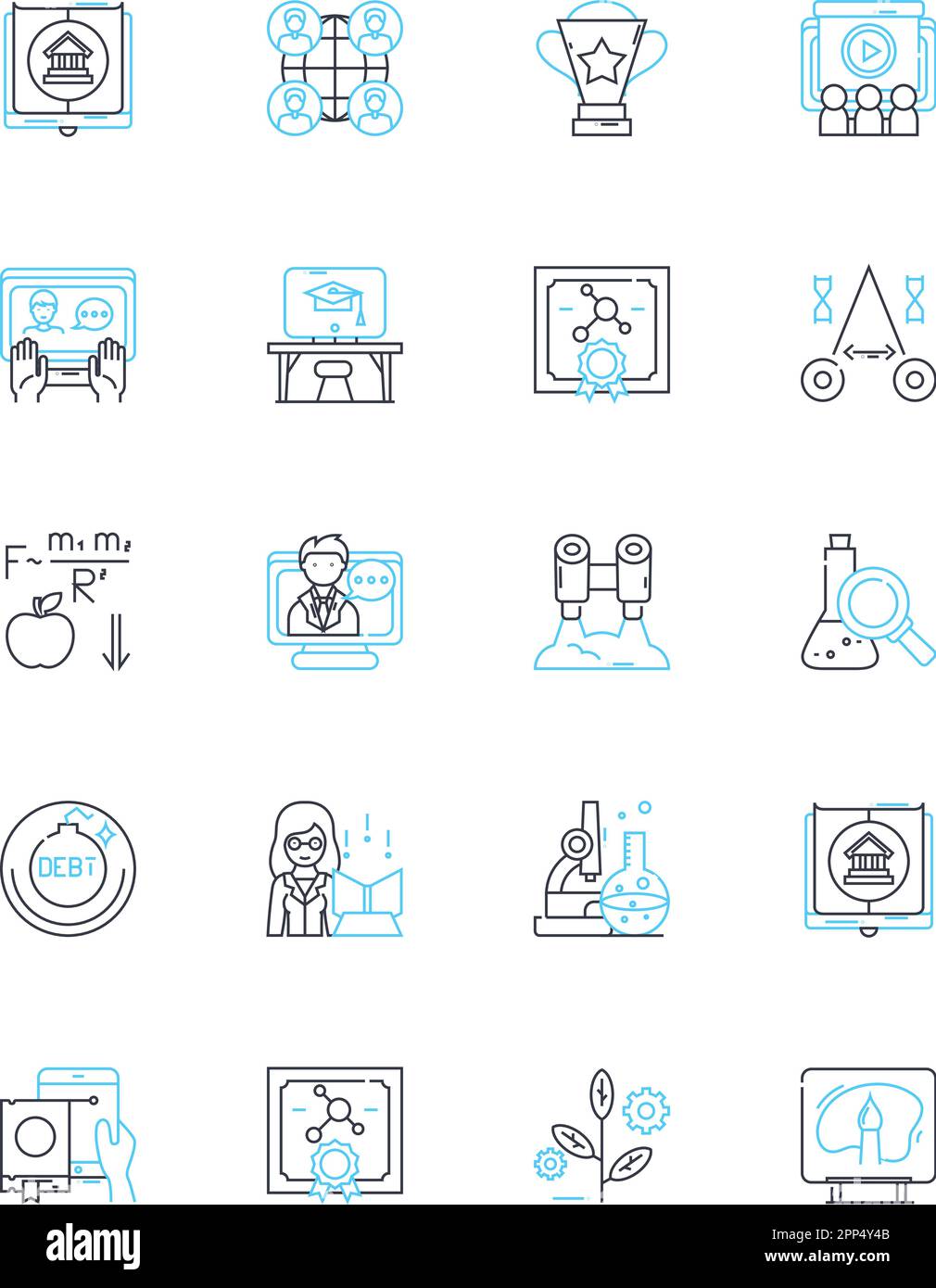 E-learning linear icons set. Online, Digital, Distance, Virtual ...