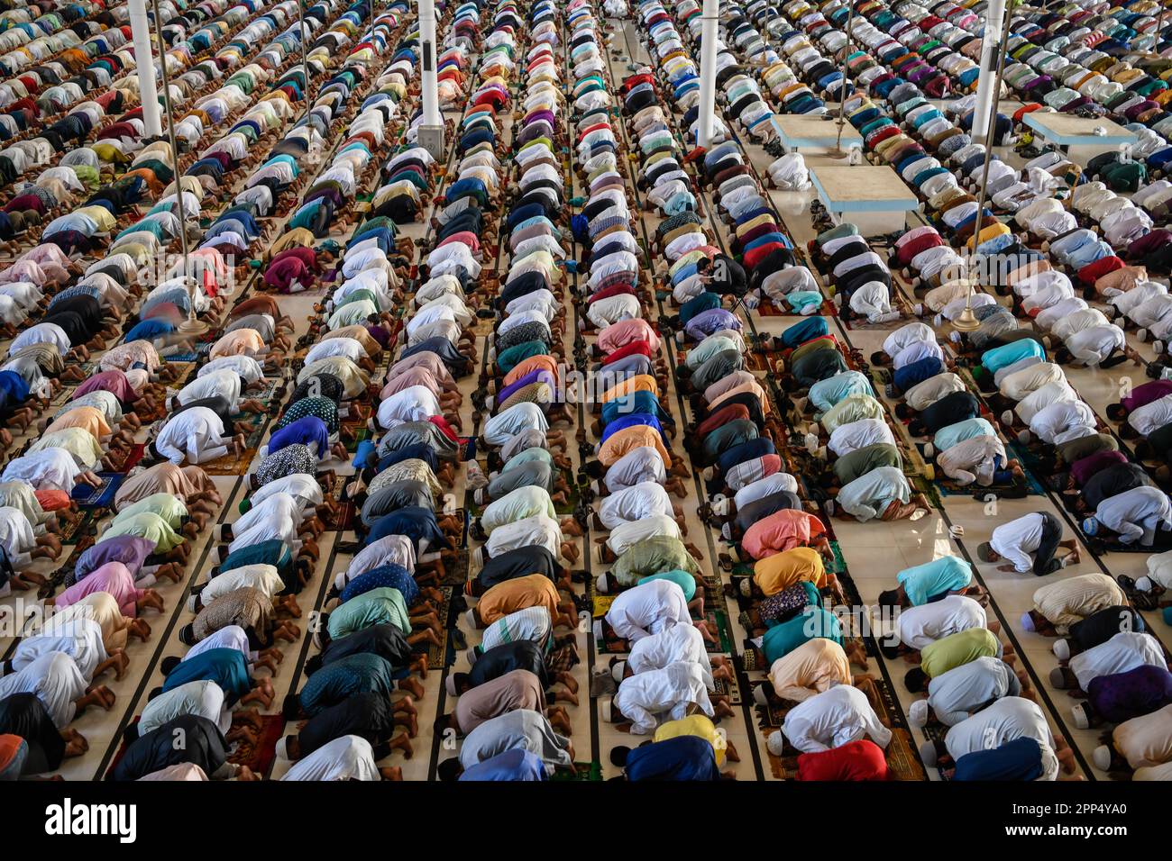Muslims offer prayers on the first day of Eid al-Fitr, which marks the ...