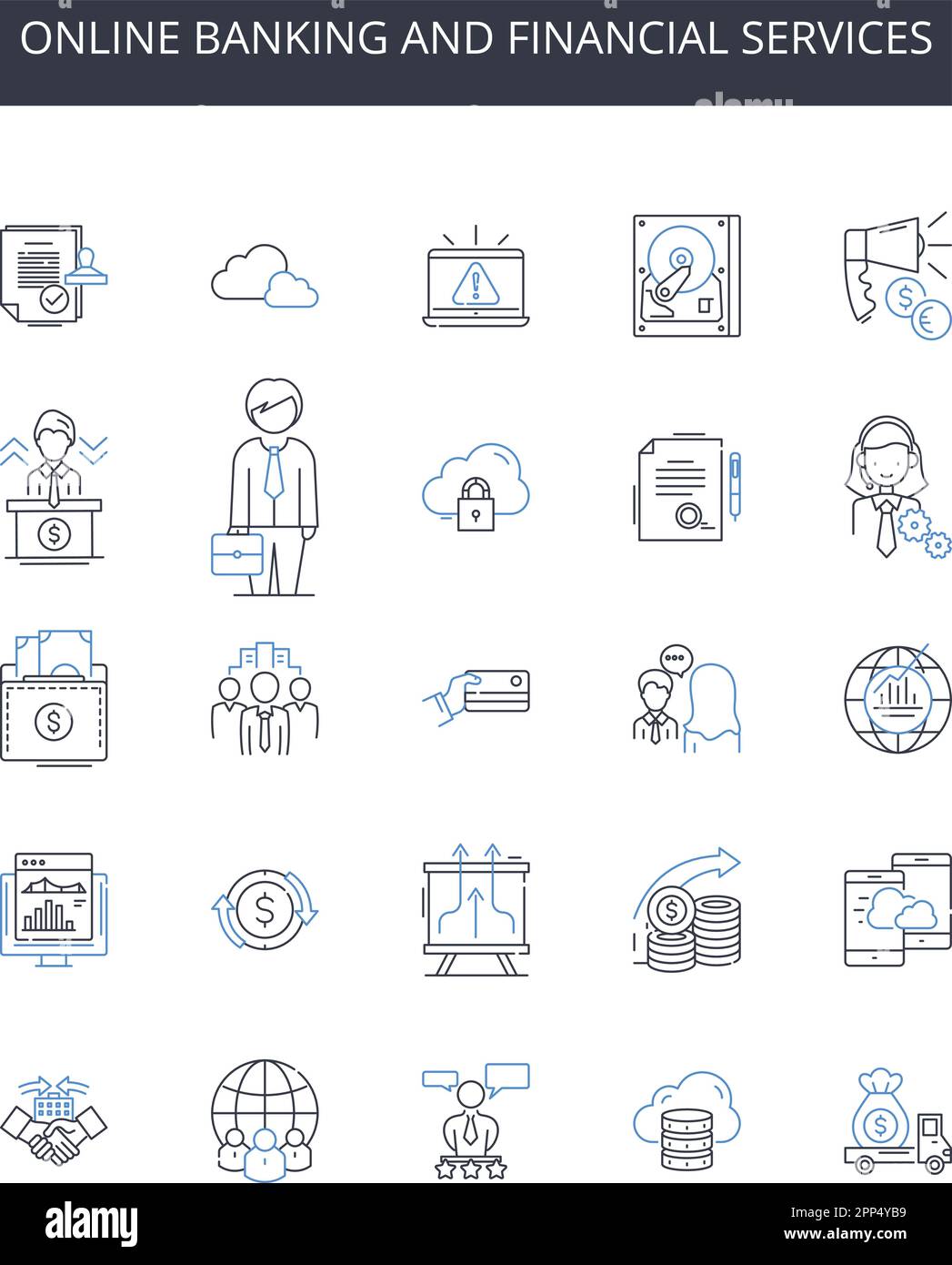 Online banking and financial services line icons collection. Digital marketing, Mobile payments ...