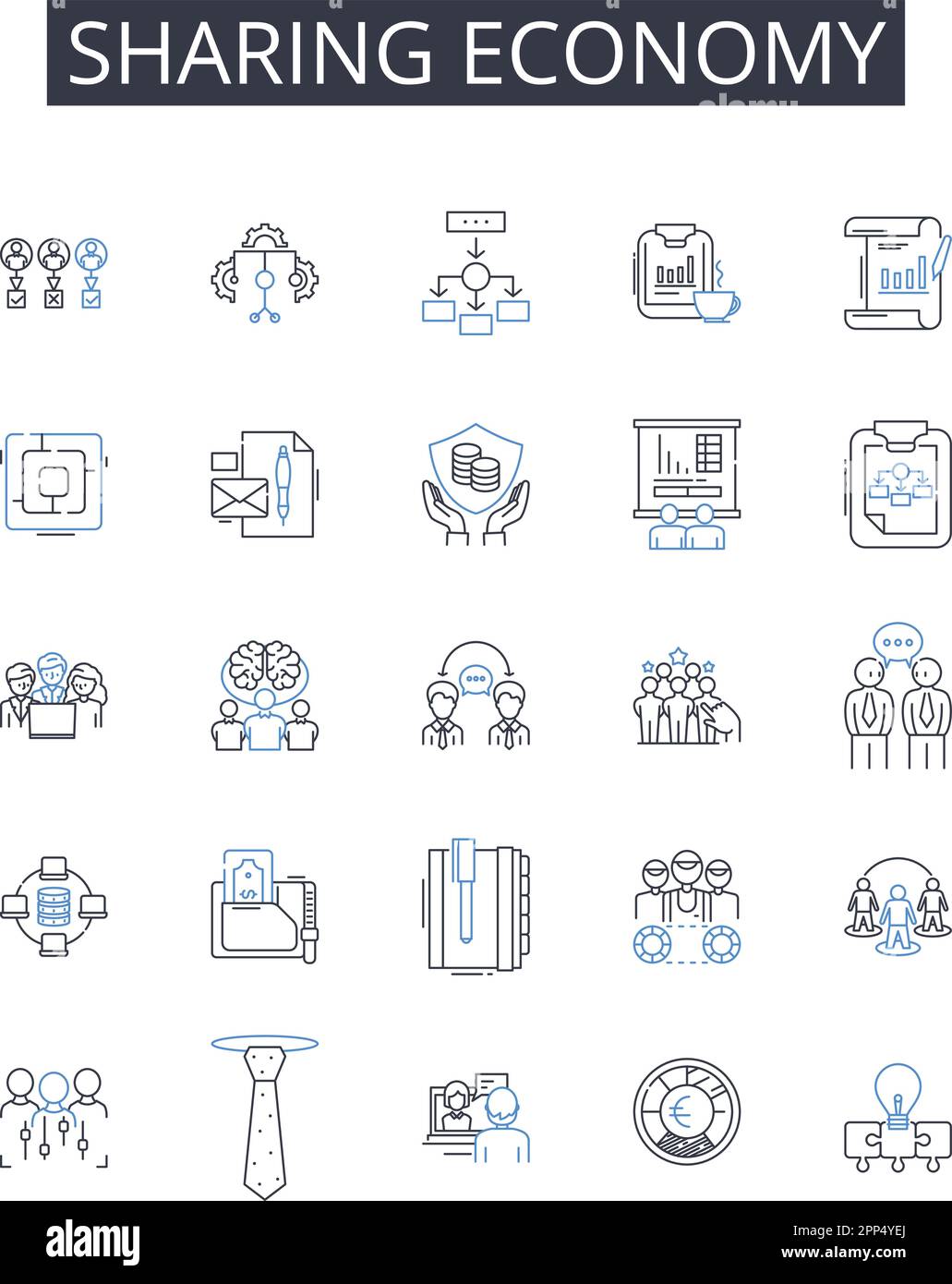 Sharing Economy line icons collection. Gig Economy, Collaborative Consumption, Peer-to-Peer ...